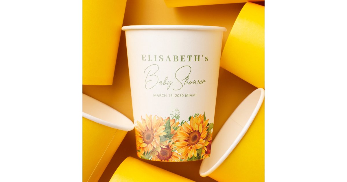 Elegant floral sunflower baby shower paper cups | Zazzle
