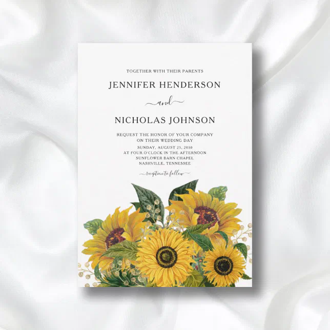 Elegant Floral Sunflower Wedding Invitation | Zazzle