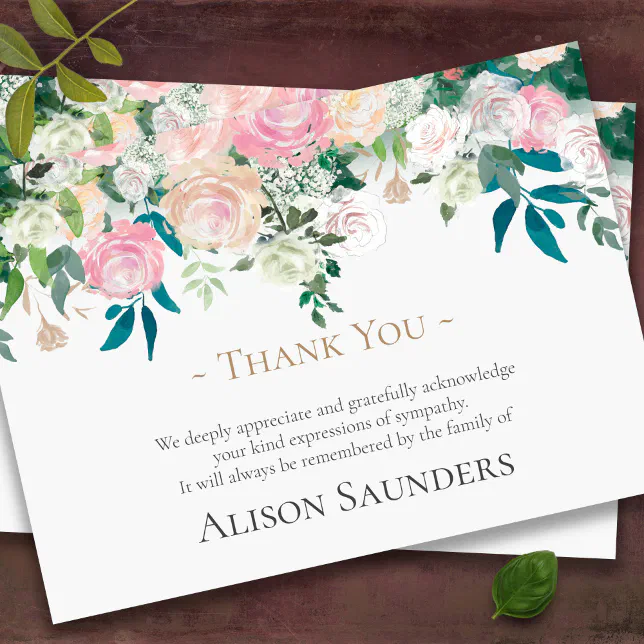 Elegant Floral Sympathy Funeral Thank You Card | Zazzle