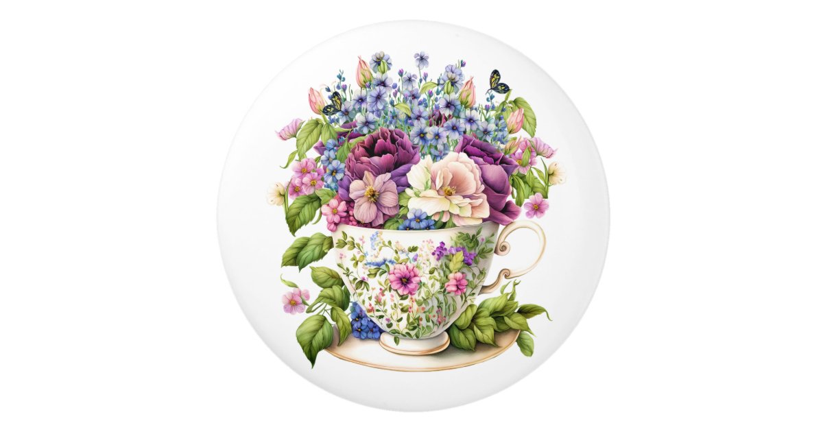 Elegant Floral Teacup Ceramic Knob | Zazzle