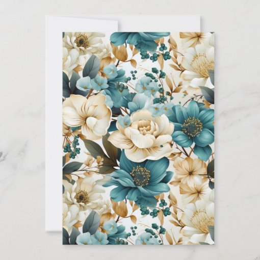 Elegant Floral Teal Ivory Gold Wedding Invitation | Zazzle