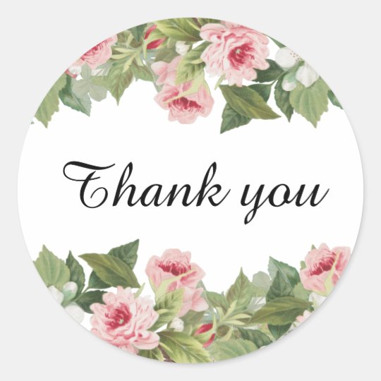 Elegant floral thank you sticker with roses | Zazzle