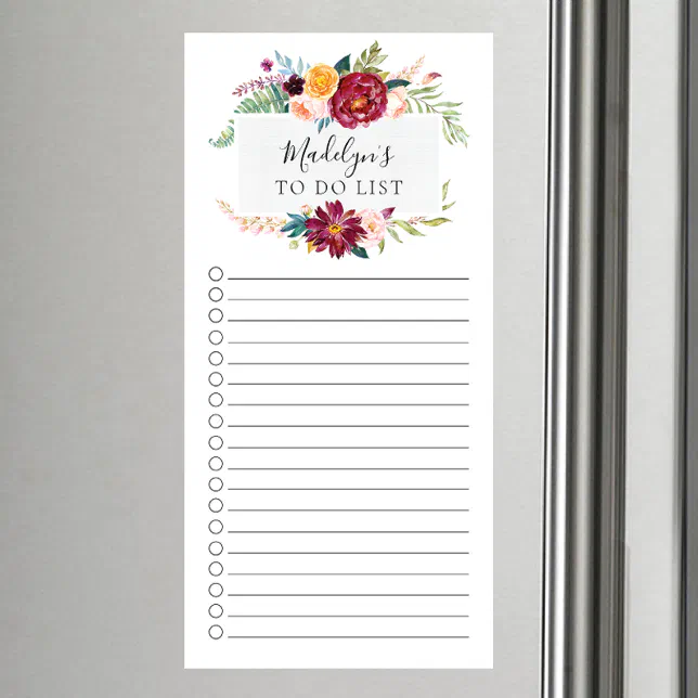 Elegant Floral To Do List Magnetic Notepad | Zazzle