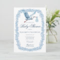Elegant Floral Toile Frame Blue Stork Baby Shower Invitation | Zazzle