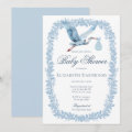 Elegant Floral Toile Frame Blue Stork Baby Shower Invitation | Zazzle