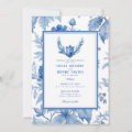 Elegant Floral Toile Periwinkle Blue Crest Wedding Invitation | Zazzle