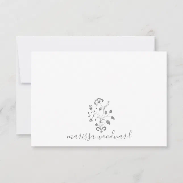 Elegant Floral Vine Script Name Note Card | Zazzle