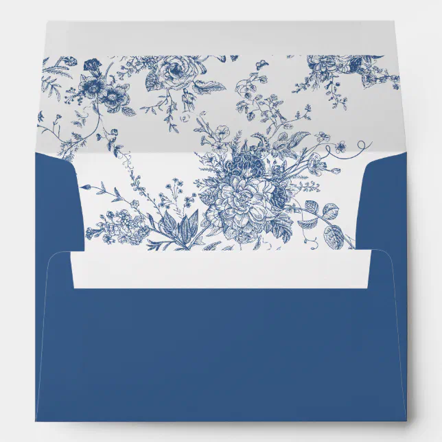 Elegant Floral Vintage Botanical Navy Blue Wedding Envelope | Zazzle