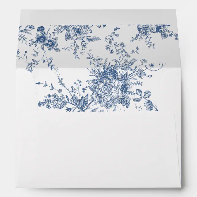 Elegant Floral Vintage Botanical Navy Blue Wedding Envelope | Zazzle