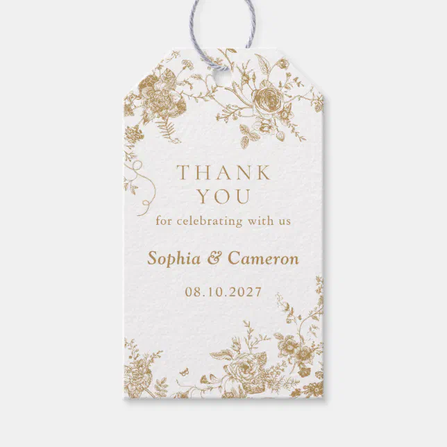 Elegant Floral Vintage Wedding Gold Gift Tags | Zazzle