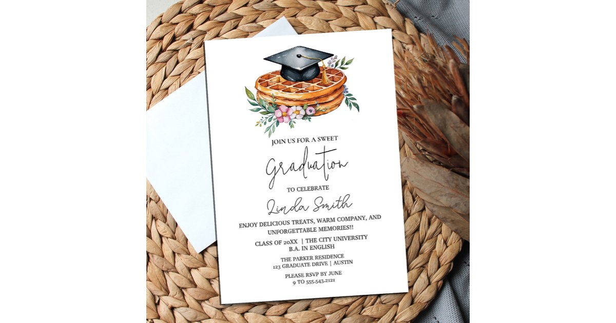 Elegant Floral Waffle Graduation Invitation | Zazzle