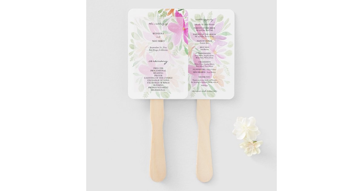 Elegant Floral Watercolor Hand-painted Program Hand Fan | Zazzle