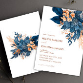 Elegant Floral Watercolor Indigo Rust Wedding Invitation | Zazzle