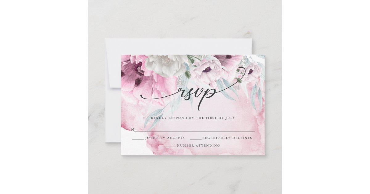 Elegant Floral Watercolor Pink Poppies RSVP Card | Zazzle