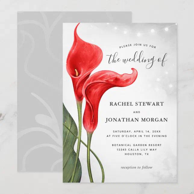 Elegant Floral Watercolor Red Calla Lily Wedding Invitation | Zazzle