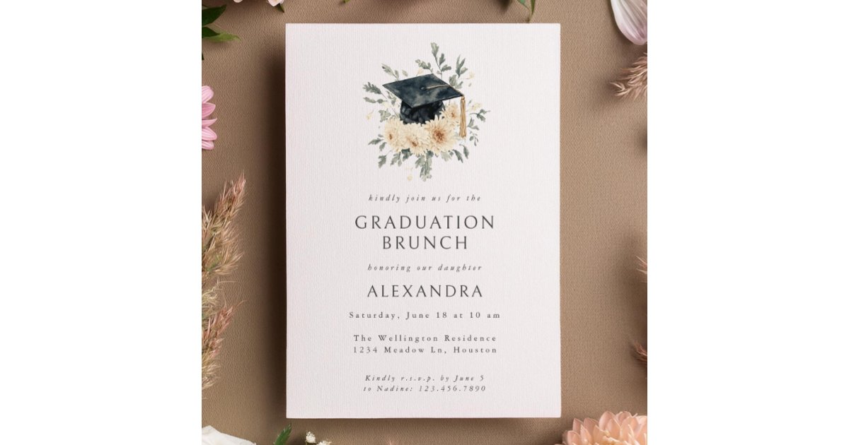 Elegant Floral Watercolor Style Graduation Brunch Invitation | Zazzle