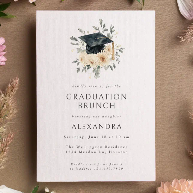 Elegant Floral Watercolor Style Graduation Brunch Invitation | Zazzle