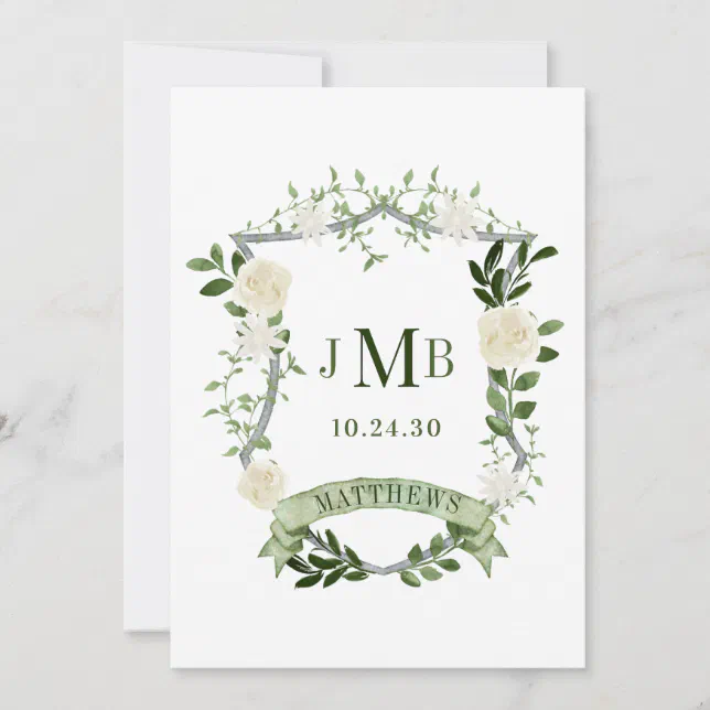 Elegant Floral Wedding Crest Invitation | Zazzle