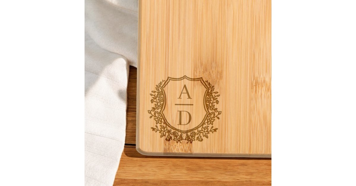 Elegant Floral Wedding Crest Monogram Cutting Board | Zazzle