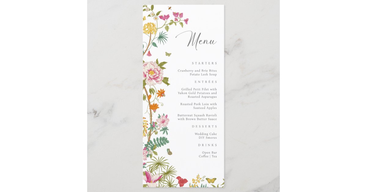 Elegant Floral Wedding Menu | Zazzle