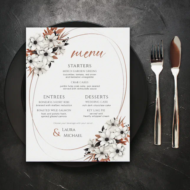 Elegant Floral Wedding Menu | Zazzle