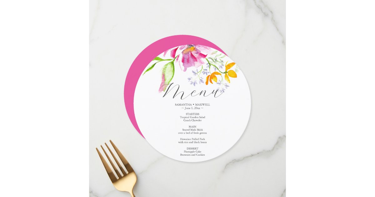 Elegant Floral Wedding Menus Pink | Zazzle