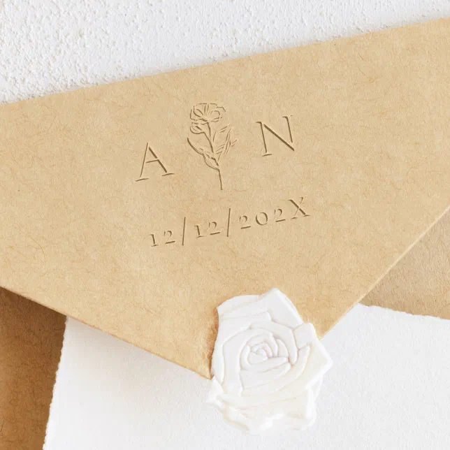 Elegant Floral Wedding Monogram & Date Embosser | Zazzle