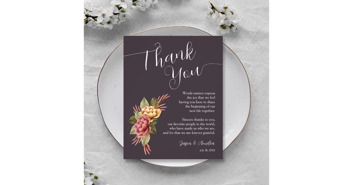 Elegant Floral Wedding Plate Thank You | Zazzle