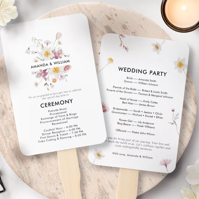 Elegant Floral Wedding Program Hand Fan | Zazzle
