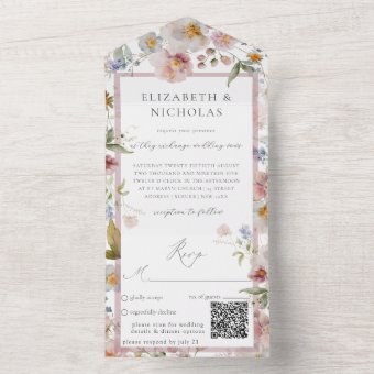 Elegant Floral Wedding QR Code All In One Invitation | Zazzle