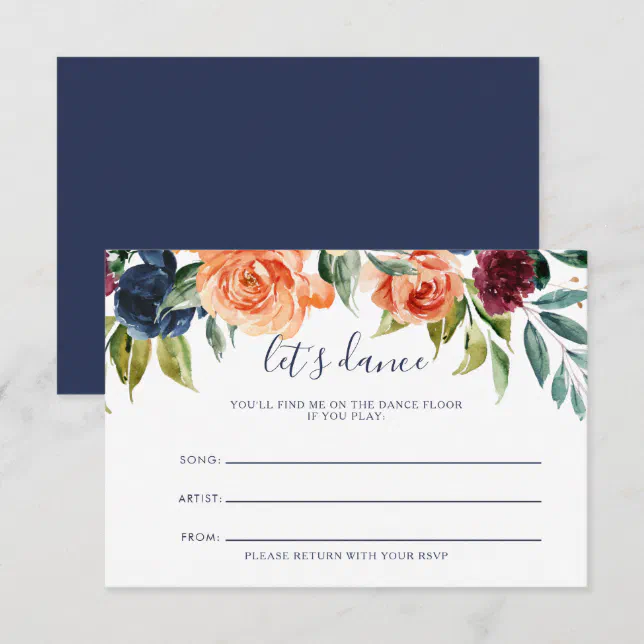 Elegant Floral Wedding Song Request Card | Zazzle