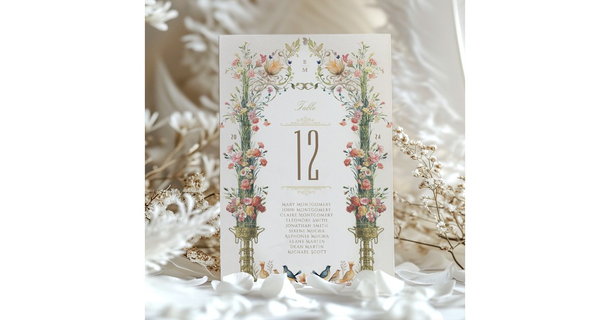 Elegant Floral Wedding Table Number Card | Zazzle