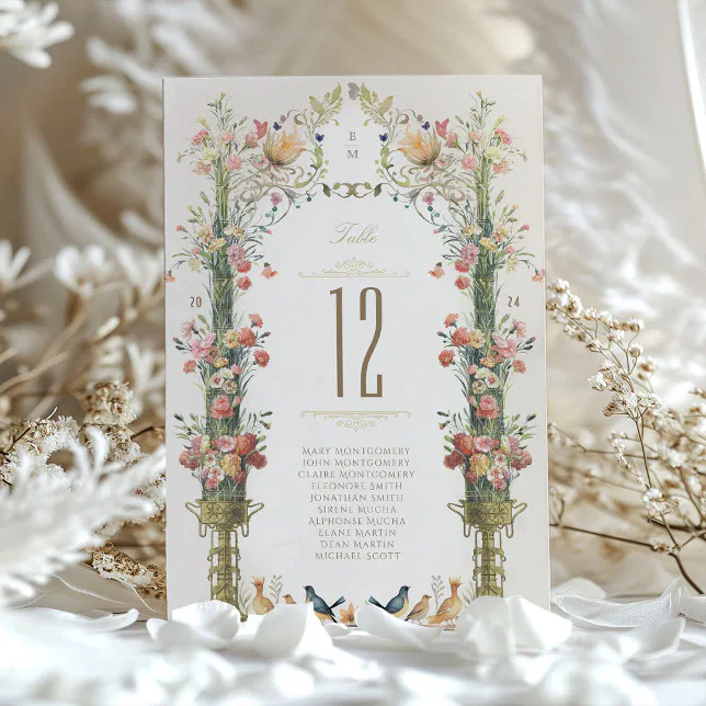 Elegant Floral Wedding Table Number Card | Zazzle