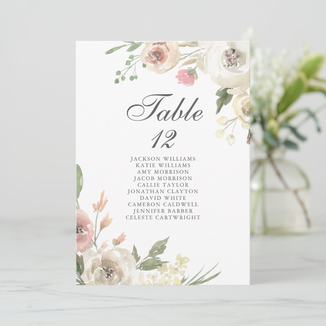 Elegant Floral Wedding Table Number Seating Chart | Zazzle