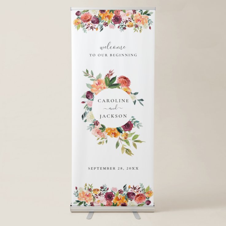 Elegant Floral Wedding Welcome Retractable Banner | Zazzle