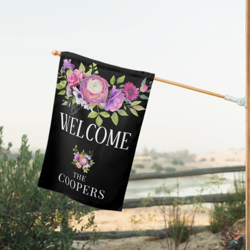 Elegant Floral WELCOME House Flag | Zazzle