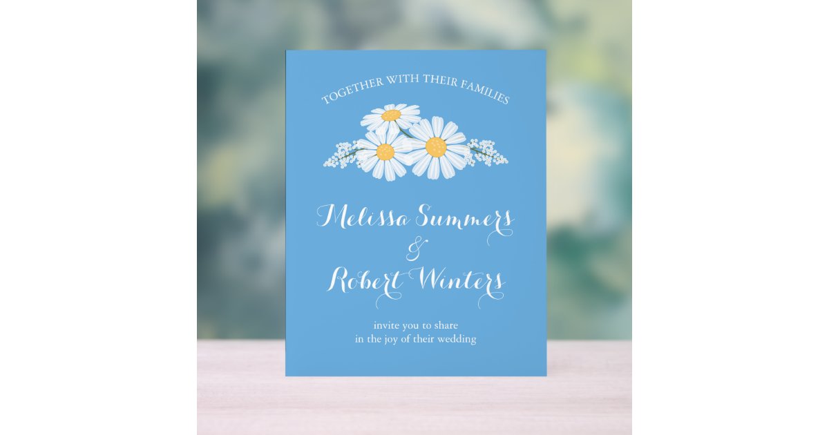 Elegant Floral White Daisies Wedding Blue Acrylic Sign | Zazzle