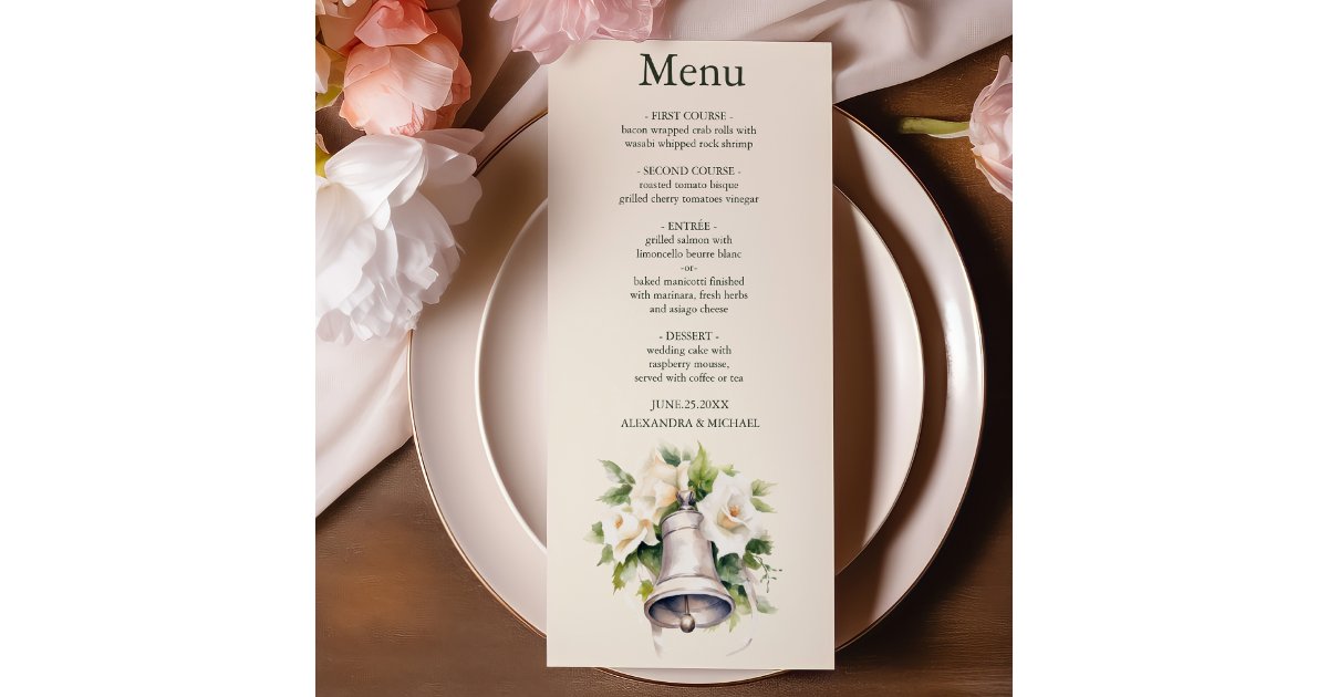 Elegant Floral White Exotic Wedding Menu | Zazzle
