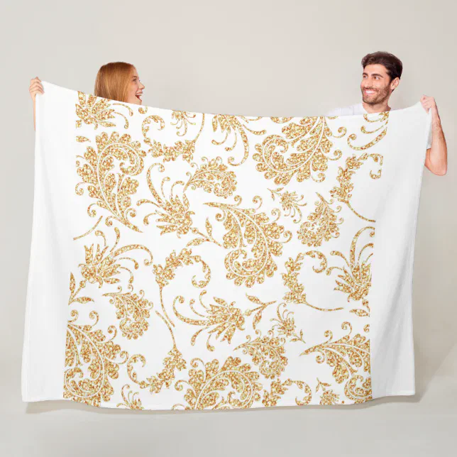 Elegant Floral White Gold Fleece Blanket | Zazzle