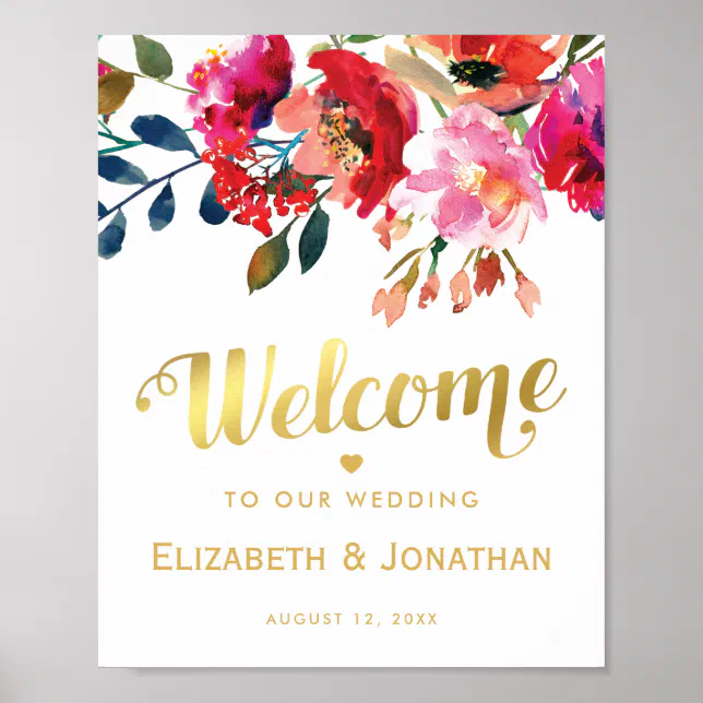 Elegant Floral White Gold Welcome Wedding Poster | Zazzle