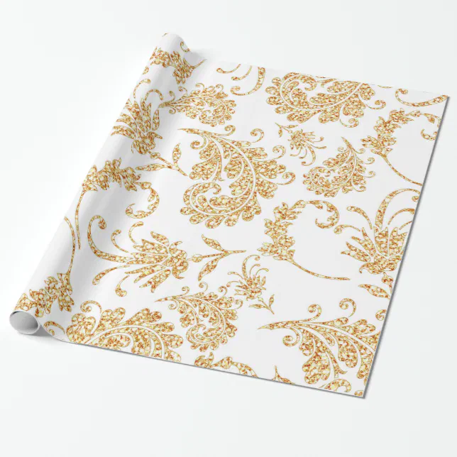 Elegant Floral White Gold Wrapping Paper | Zazzle