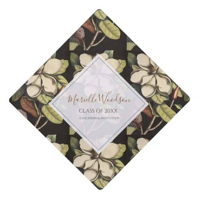 Elegant Floral White Magnolias Grad Cap Topper | Zazzle