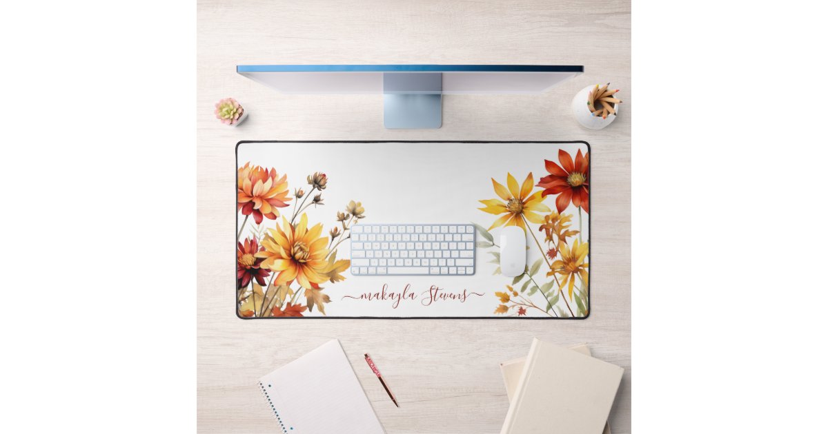 Elegant Floral Wildflower Custom Name Desk Mat | Zazzle