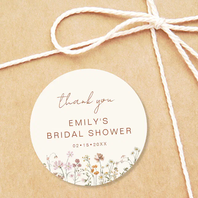 Elegant Floral Wildflower Thank You Bridal Shower Classic Round Sticker ...