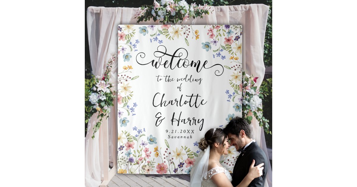 Elegant Floral Wildflower Wedding Backdrop Banner | Zazzle