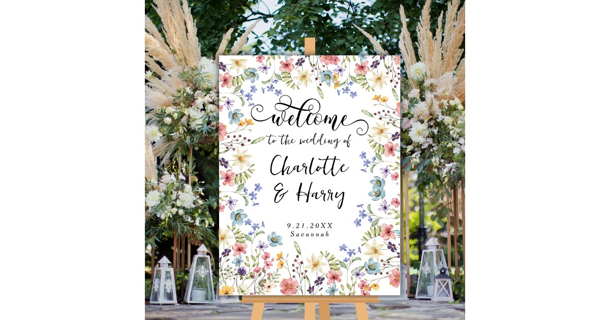 Elegant Floral Wildflowers Wedding Welcome Sign | Zazzle