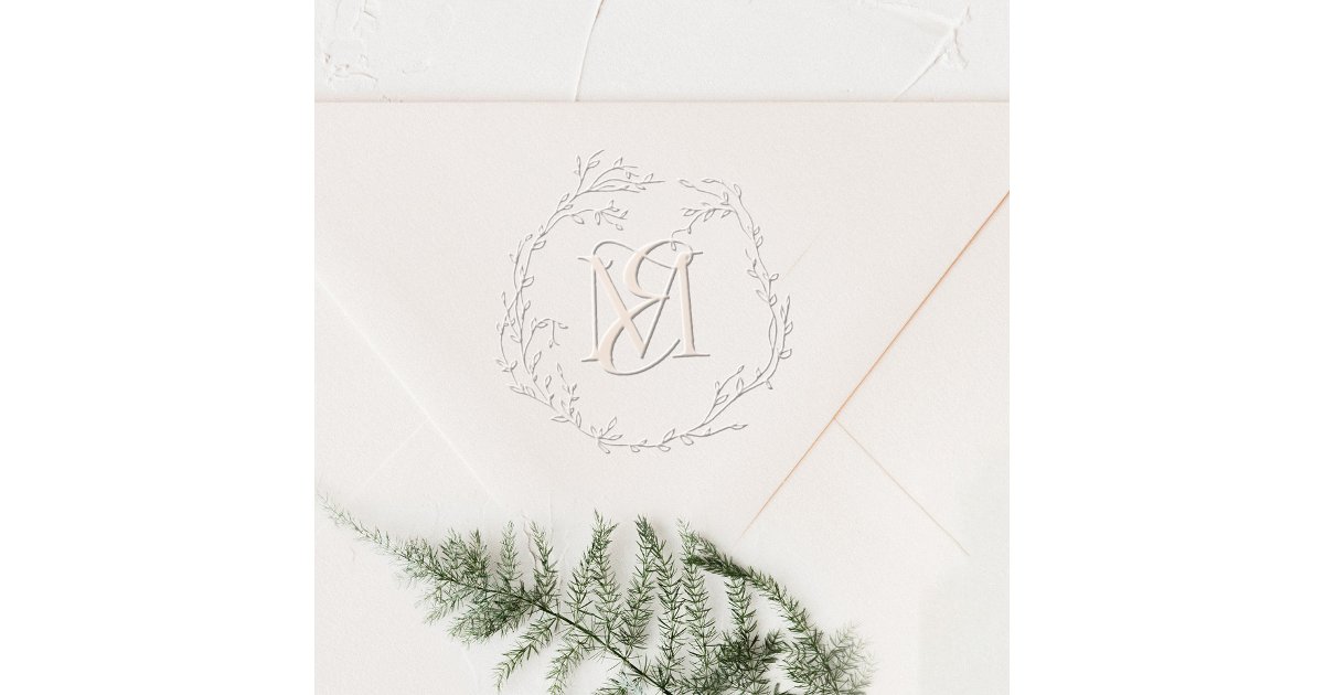 Elegant Floral Wreath Couples Wedding Monogram Embosser | Zazzle