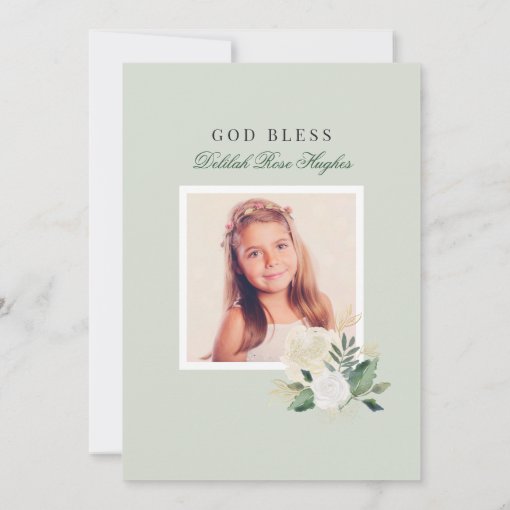 Elegant Floral Wreath First Communion Green Gold Invitation | Zazzle
