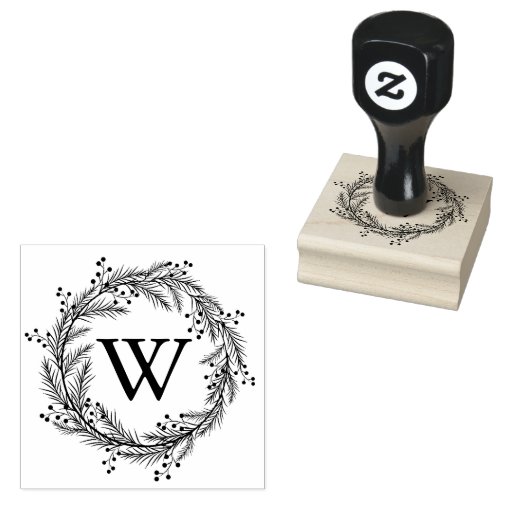Elegant Floral Wreath Monogram Rubber Stamp | Zazzle