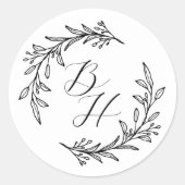 Elegant Floral Wreath Monogram Wedding Classic Round Sticker | Zazzle